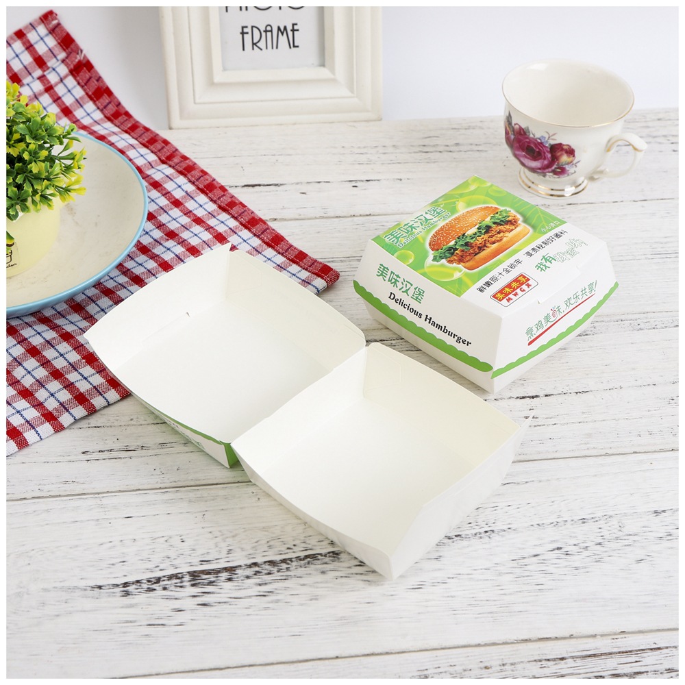 White cardboard hamburger packing box