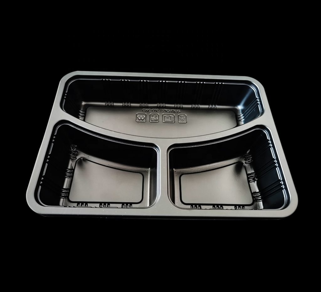 Black plastic trays take away meal tray