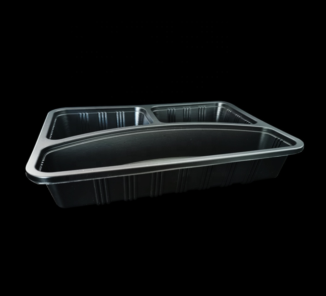 Black plastic trays take away meal tray