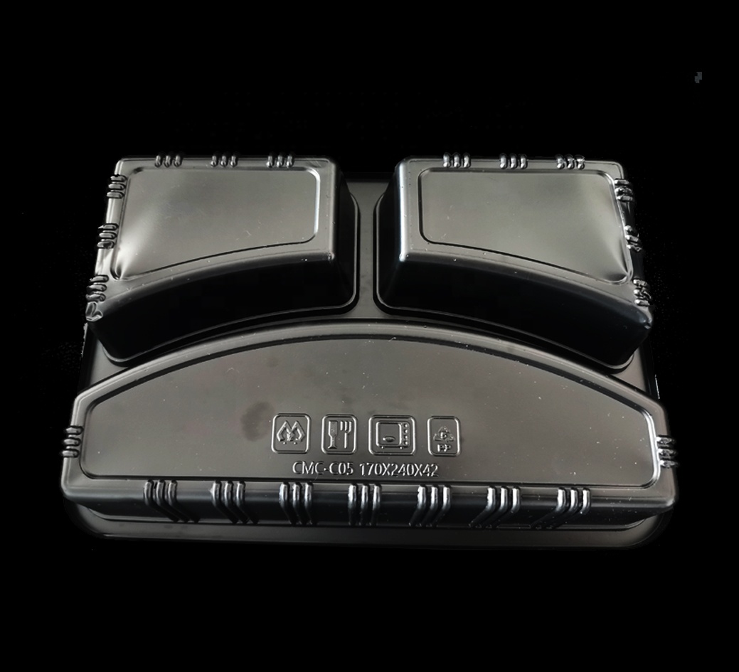 Black plastic trays take away meal tray