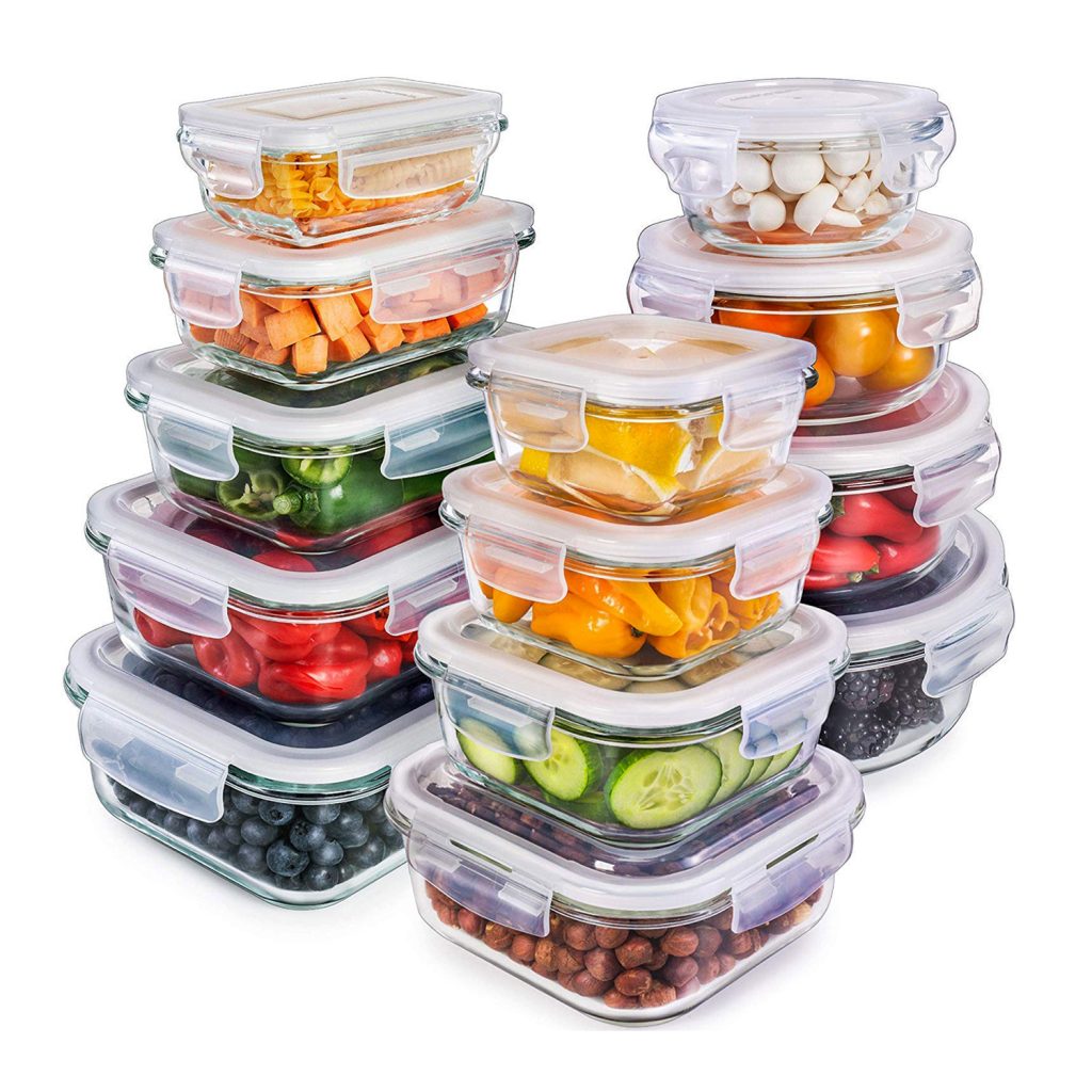 Heat resistant food containers with glass container