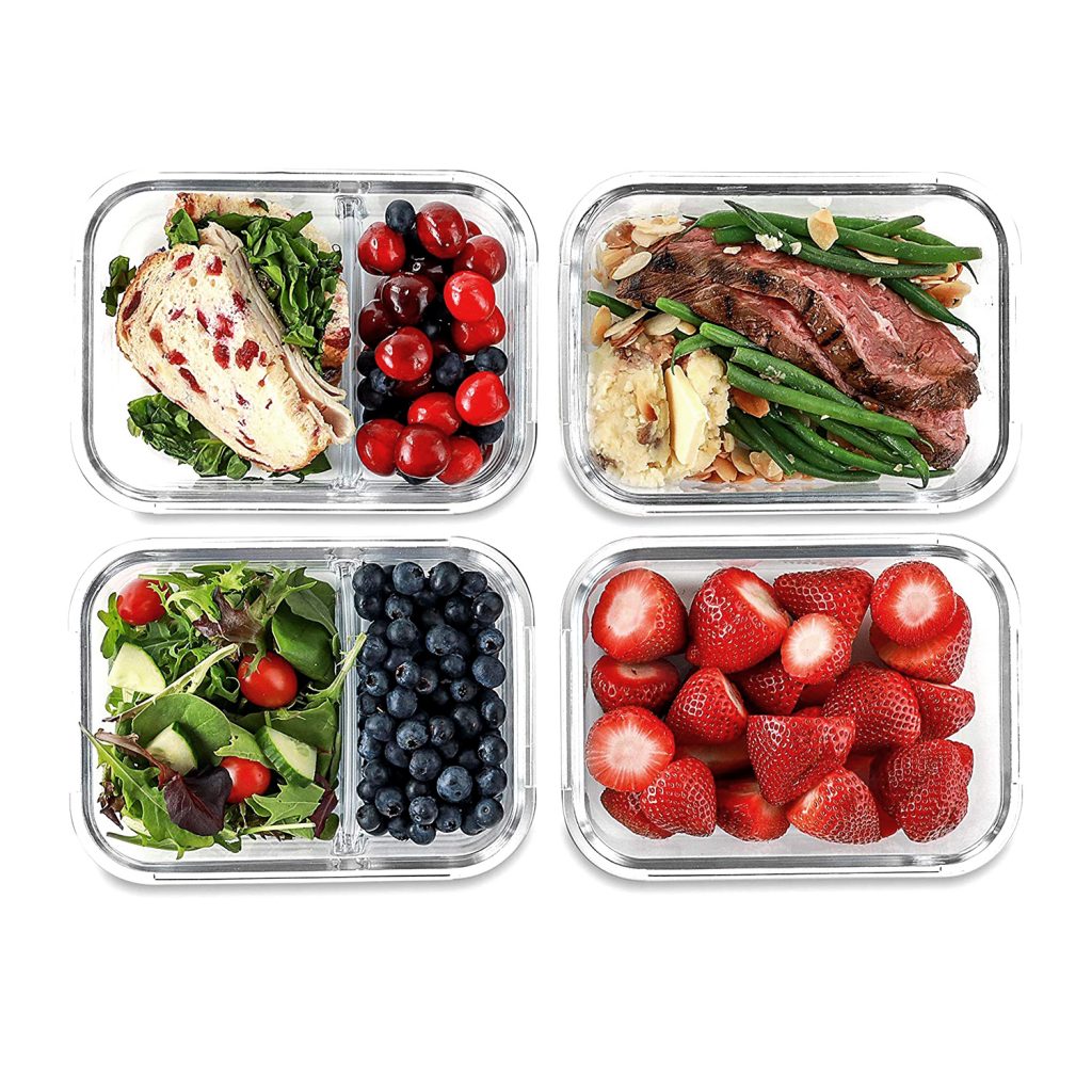 Heat resistant food containers with glass container
